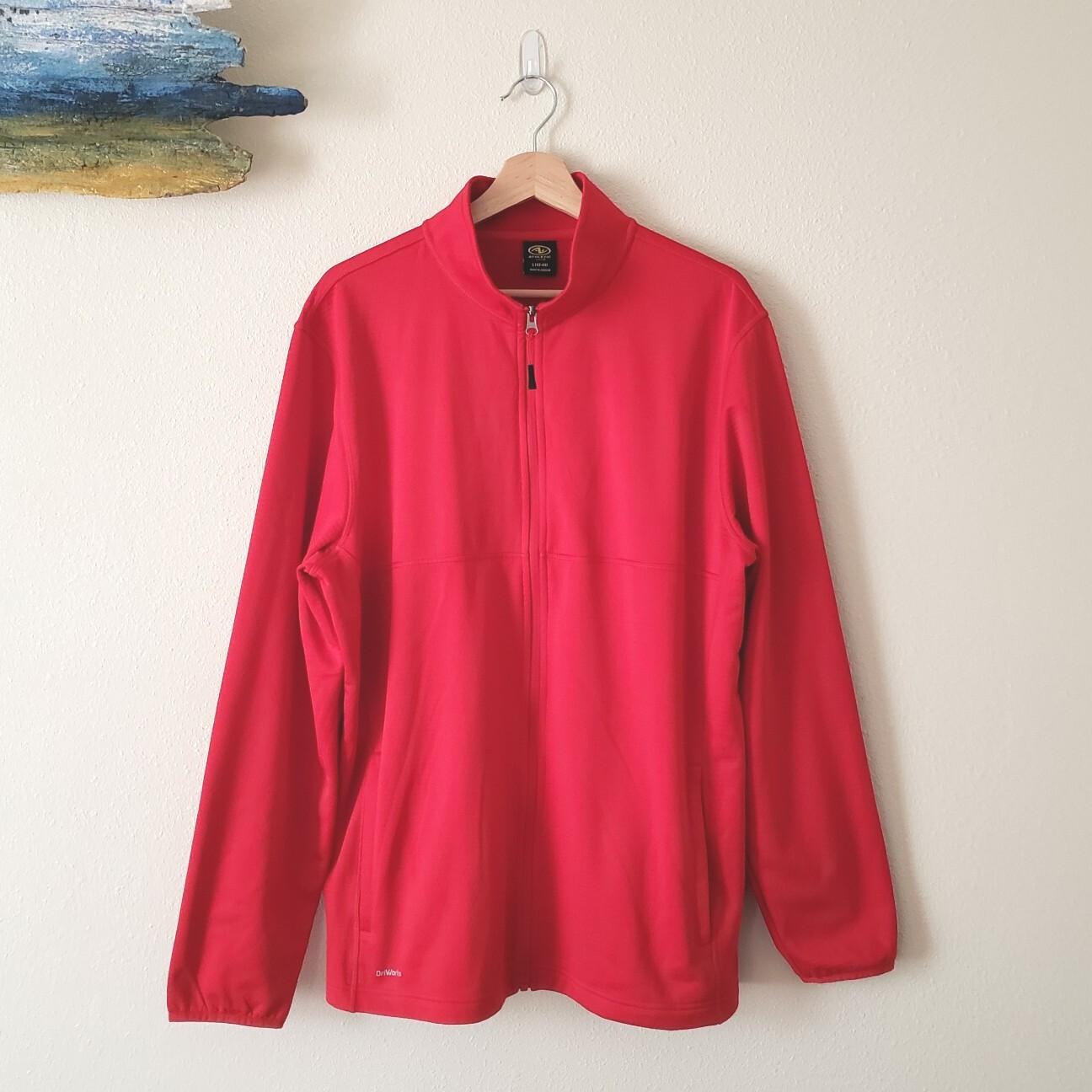 ATHLETIC WORKS DRI WORKS Mens Red Full Zip Textured Jacket Top Large 42 ...