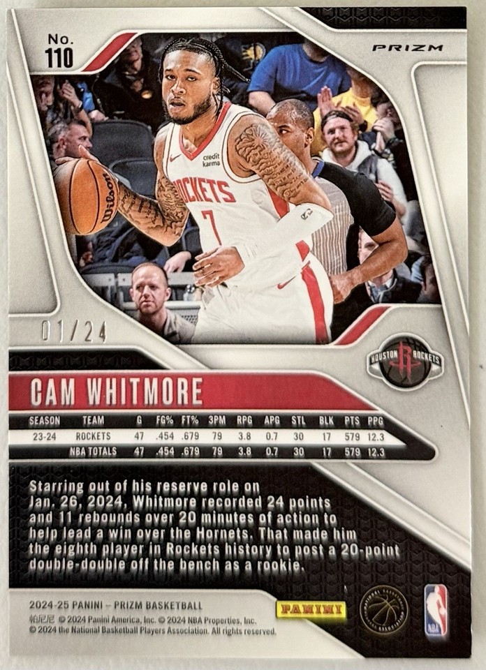 2024-25 Cam Whitmore Panini Prizm Gold Sparkle Prizm 1/24 Houston ...