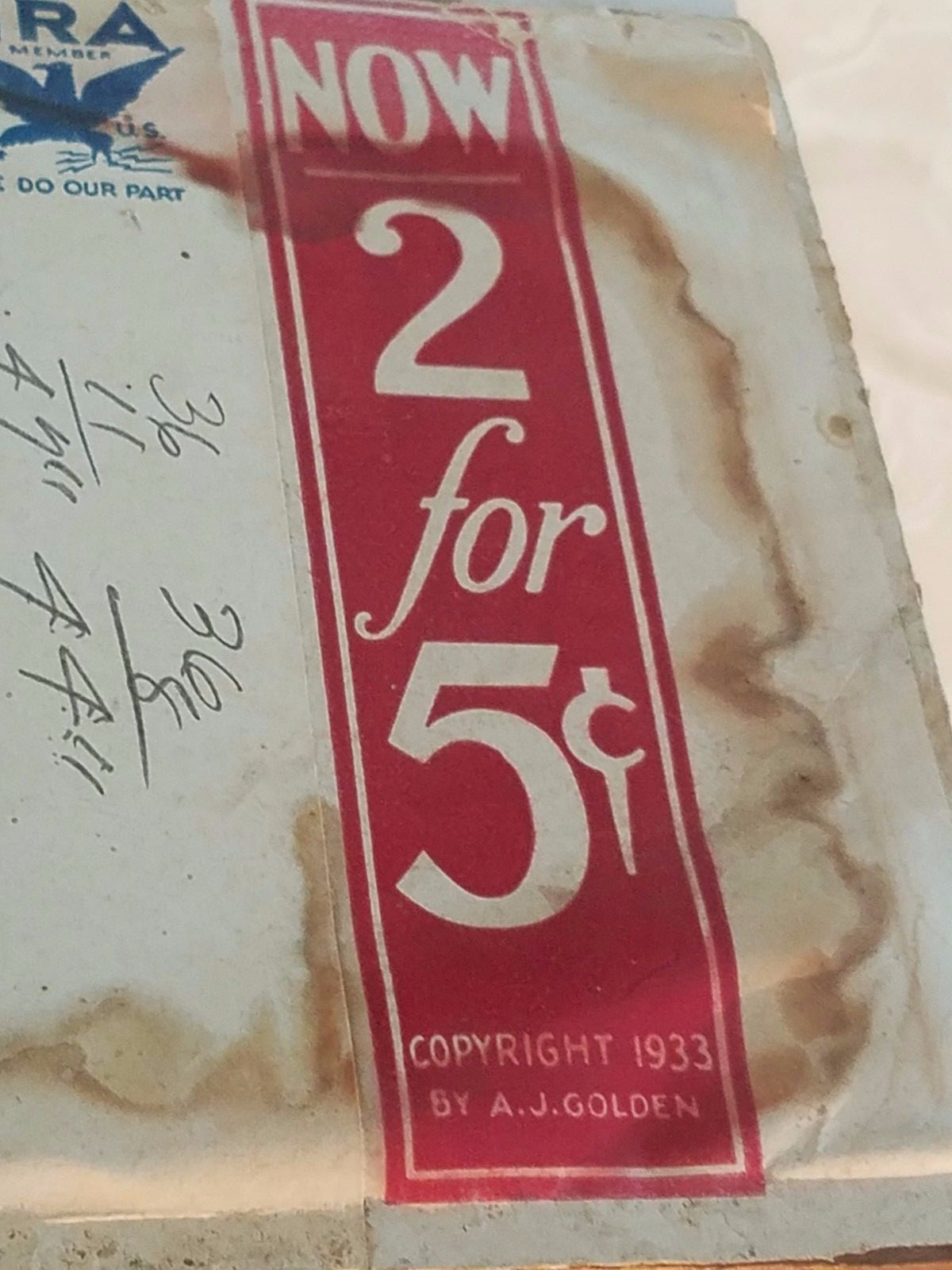 Vintage Extra LG Wooden Golden Blue Ribbon Cigar Box 1933 NRA Member ...