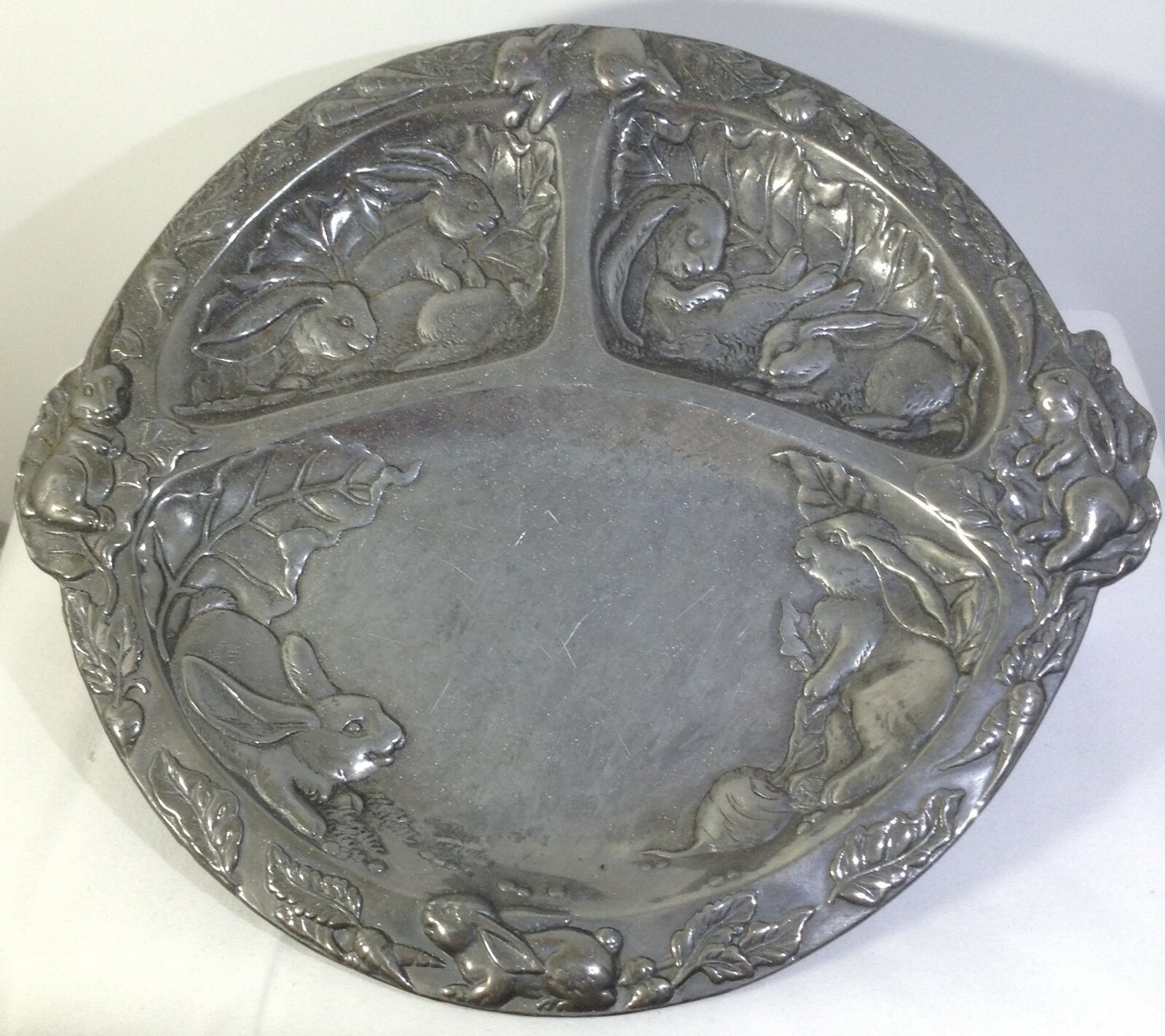 Arthur Court 1997 Pewter 3 Section Divided Tray -Rabbits & Bunnies ...