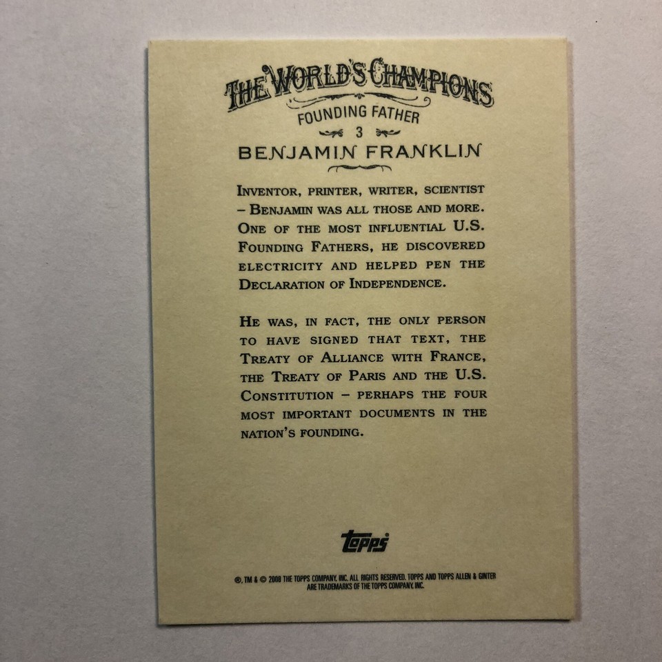 2008 Topps Allen & Ginter BENJAMIN FRANKLIN Founding Father #3 | eBay