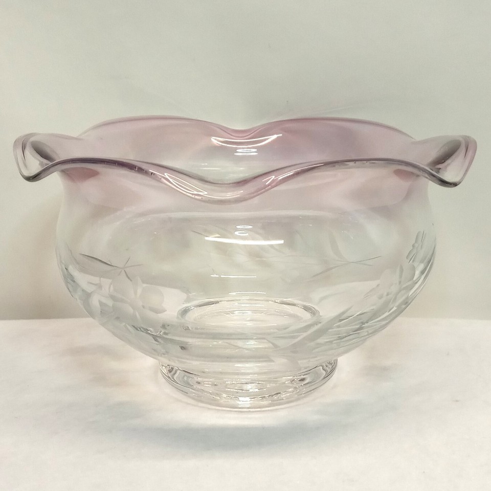 Lenox Floral Spirit Etched Crystal Clear Amethyst Ruffle Rim Scalloped ...
