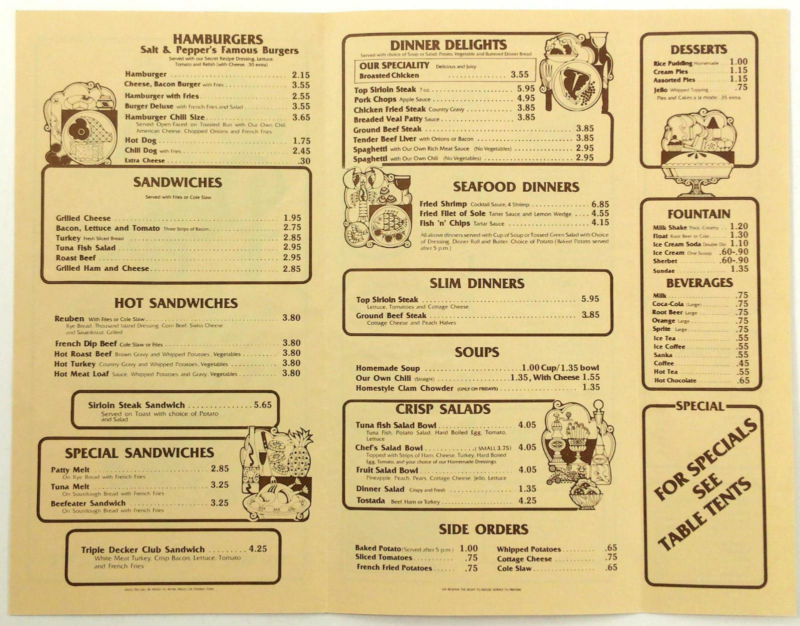 1980's Vtg Menu SALT & PEPPER FAMILY RESTAURANT Sports Bar Pizza ...