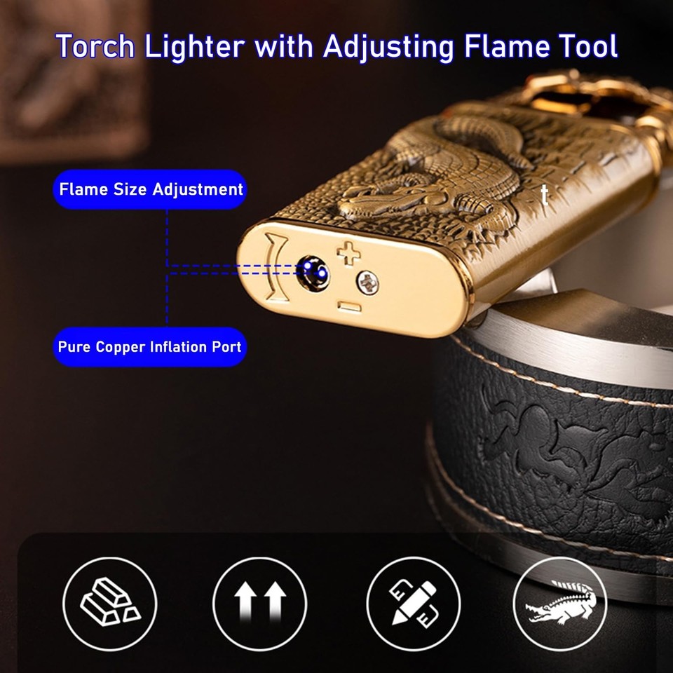 Torch Lighter, Relief Tiger Design Magic Dual Flame Lighter with ...