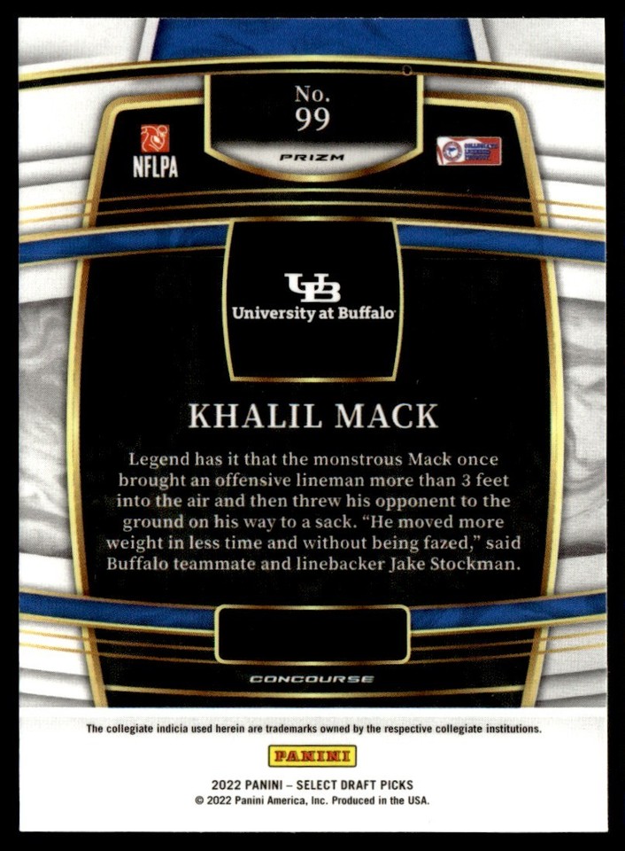 2022 Panini Select Draft Picks Silver Prizm Khalil Mack Buffalo Bulls ...