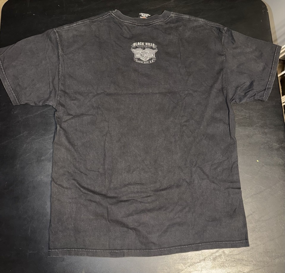 2 Harley-Davidson Men's L T-Shirt Vintage Logo Faded Black Black Hills ...