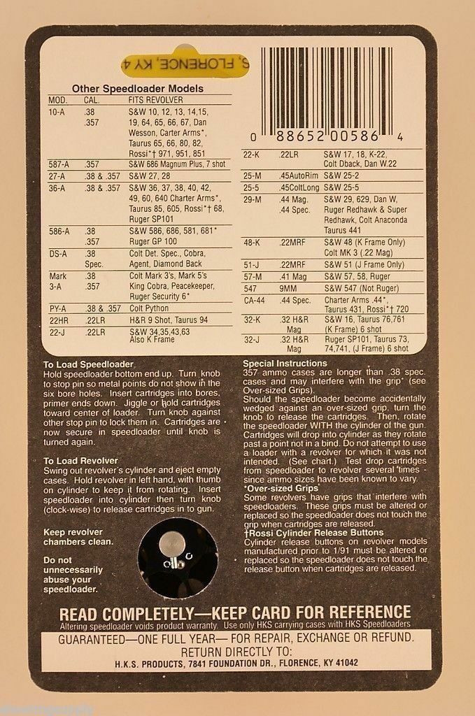 HKS 25-5 Speed Loader 6 Shot 45 Cal Fits S&W 45 Long Colt New | eBay