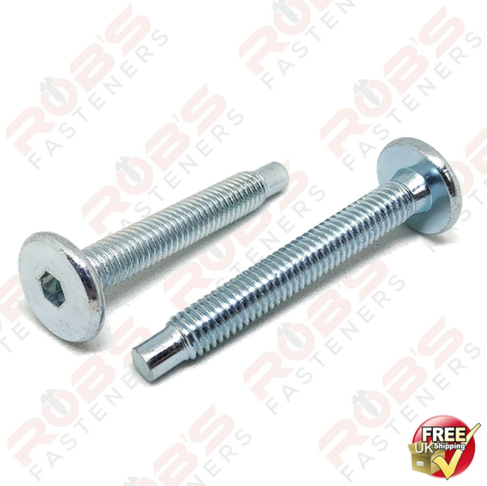 M6 M8 FURNITURE CONNECTOR BOLTS FLAT HEAD ALLEN KEY SCREWS ZINC PLATED ...