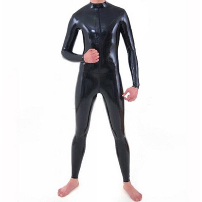 Men Synthetic Latex Catsuit Front Zipper Handmade Bodysuit Costumes ...
