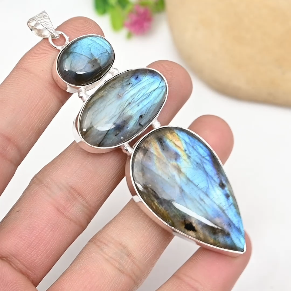Natural Labradorite Gemstone Pendant 925 Sterling Silver Handmade ...