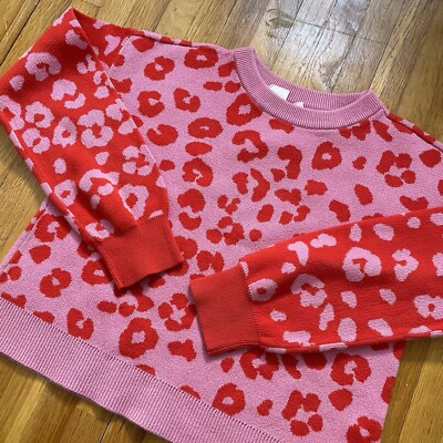 Gap kids Girls Pink Red Leopard Print Sweater Size Medium | eBay
