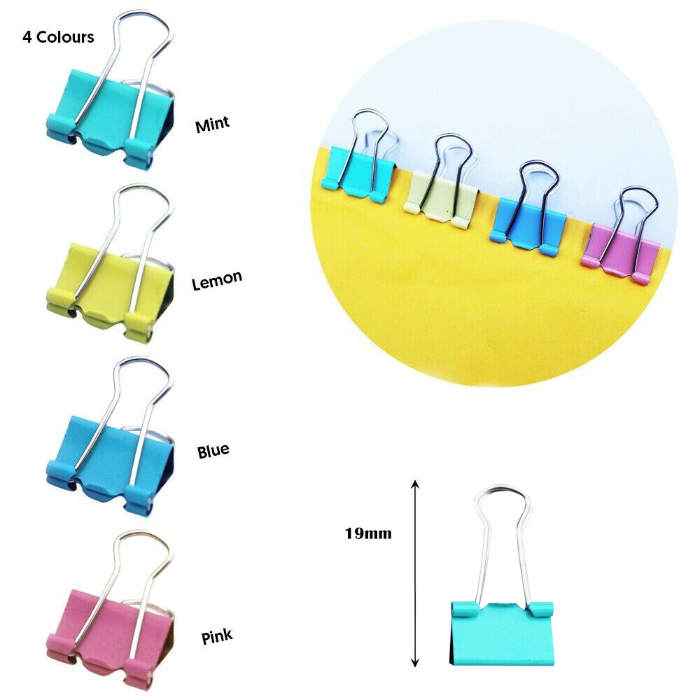 48 x Bulldog Clips Foldback 19mm Metal Binder Paper Grip Assorted Multi ...