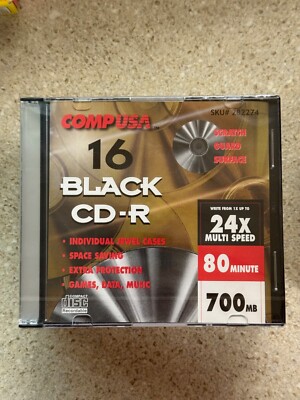 Lot of 27 Comp USA Black 24x 80min 700mb CD-R w/ Slim Jewel Cases New ...