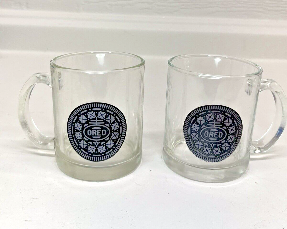 OREO Glass Mug Set of 2 Collectible Cookie Dunking Milk Cup Frankford ...