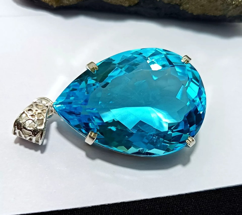 Certified Natural 100 Ct+ Brazilian Blue Pear Topaz Pendant Loose ...