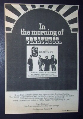 The Great Society With Grace Slick 1968 Small Poster Type Advert, Promo ...