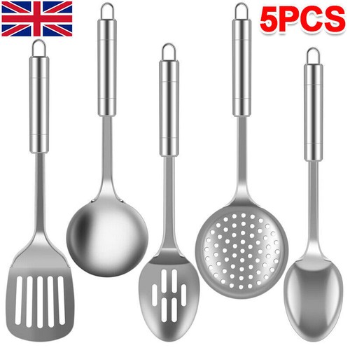 Stainless Steel Cooking Utensil Set - 5pc Kitchen Tools w/Turner Masher ...
