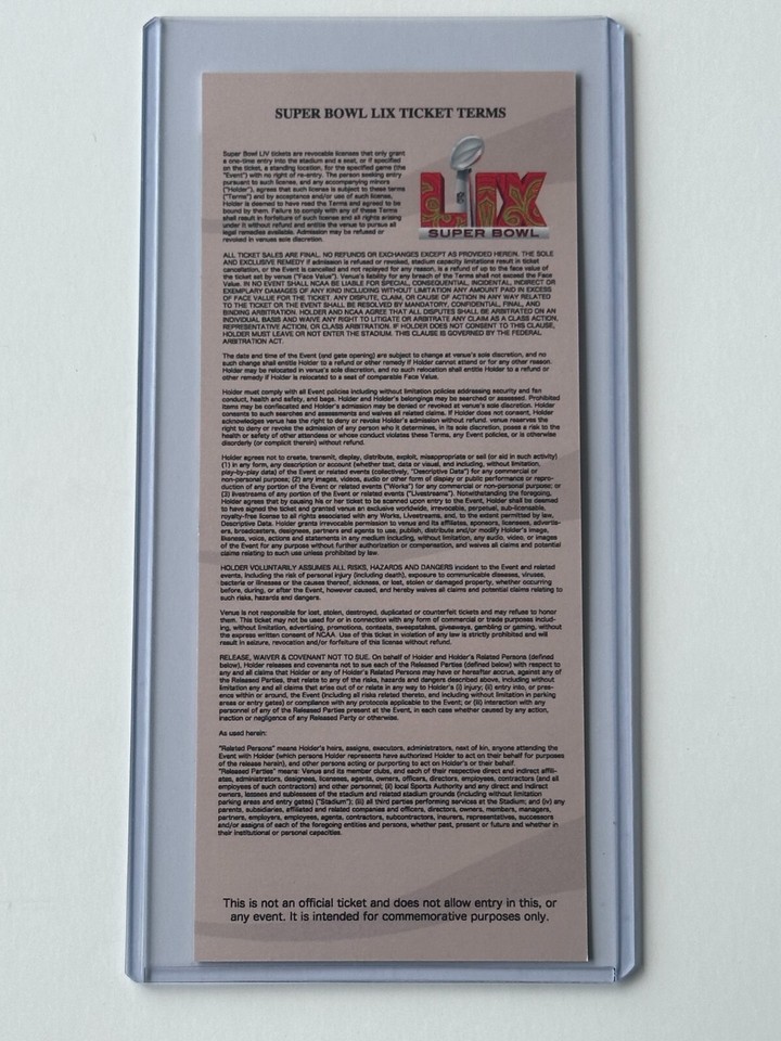 2025 SUPER BOWL LIX 59 NFL Replica Ticket New Orleans PHILLY EAGLES vs ...