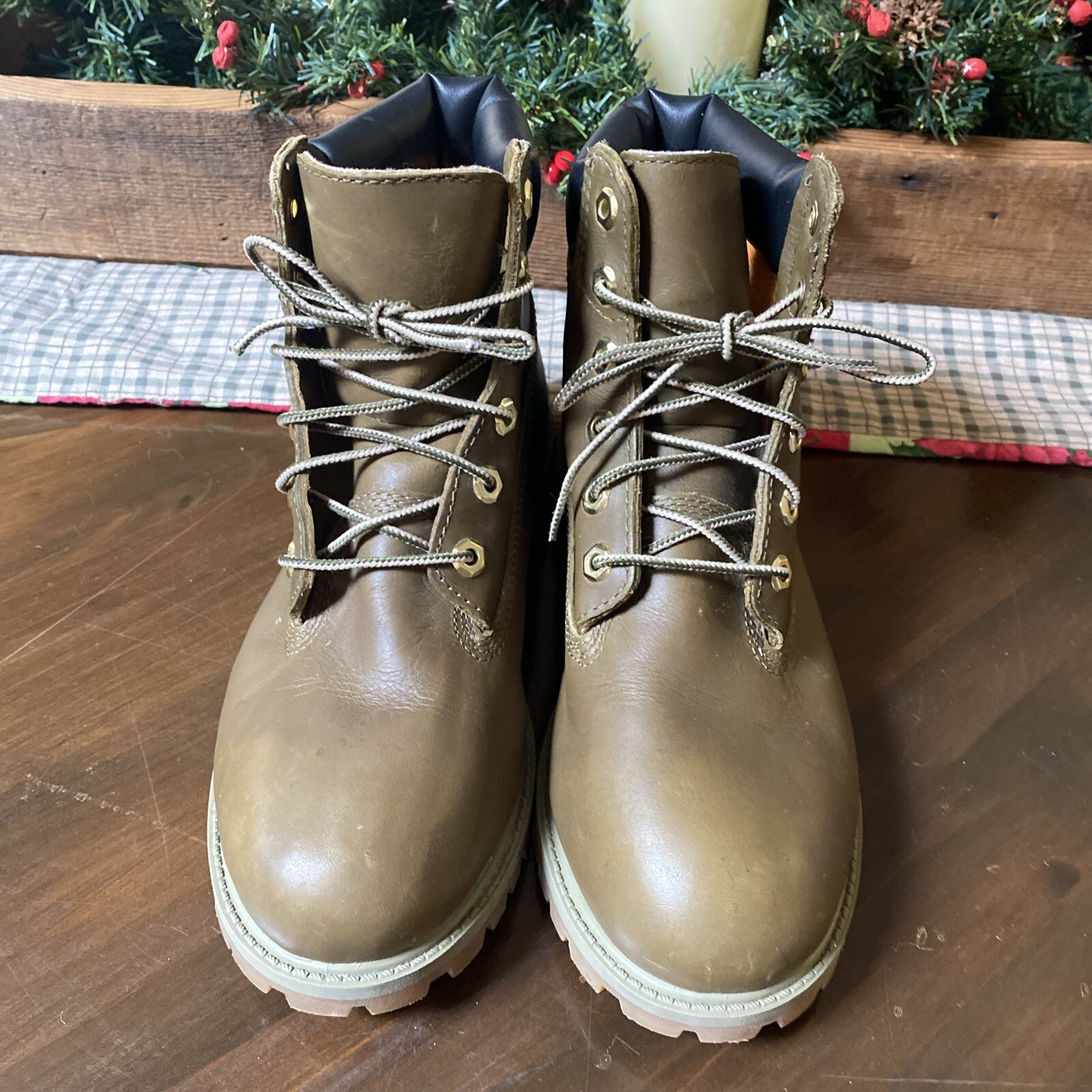 TIMBERLAND Army Green Leather 6" Premium Work Boots Boys Youth 6.5 | eBay