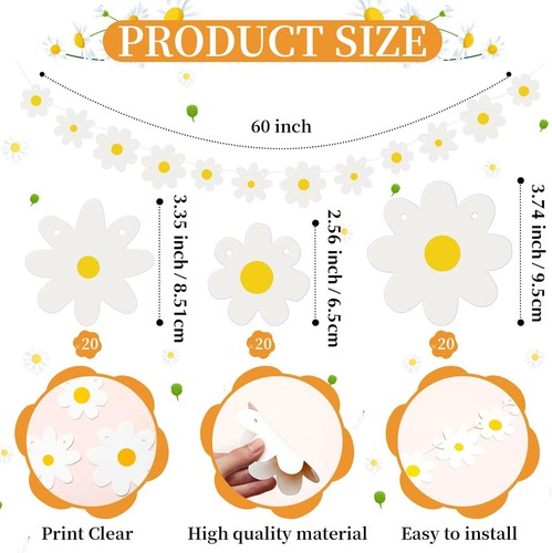 Henoyso 5 Packs Daisy Groovy Boho Party Banners, Garland Kit White | eBay