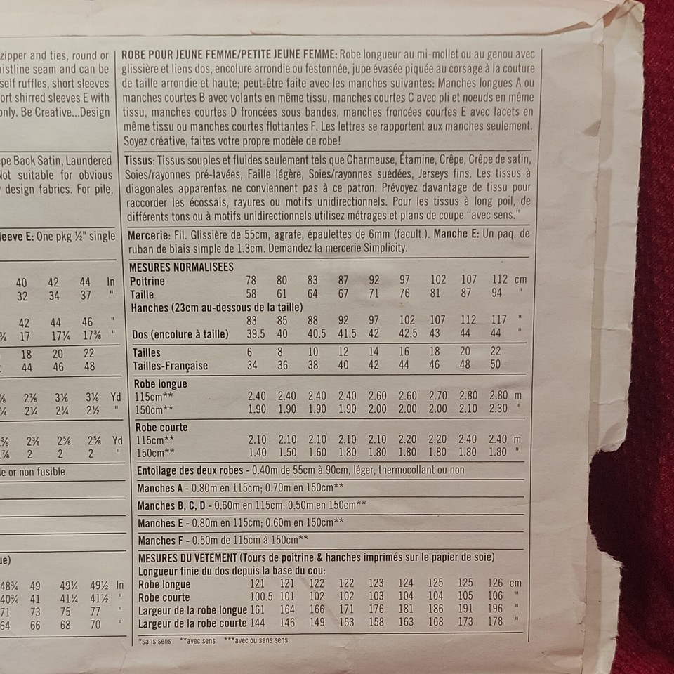 DRESS Robe long short adjustable style P 12 14 16 SIMPLICITY Sewing ...