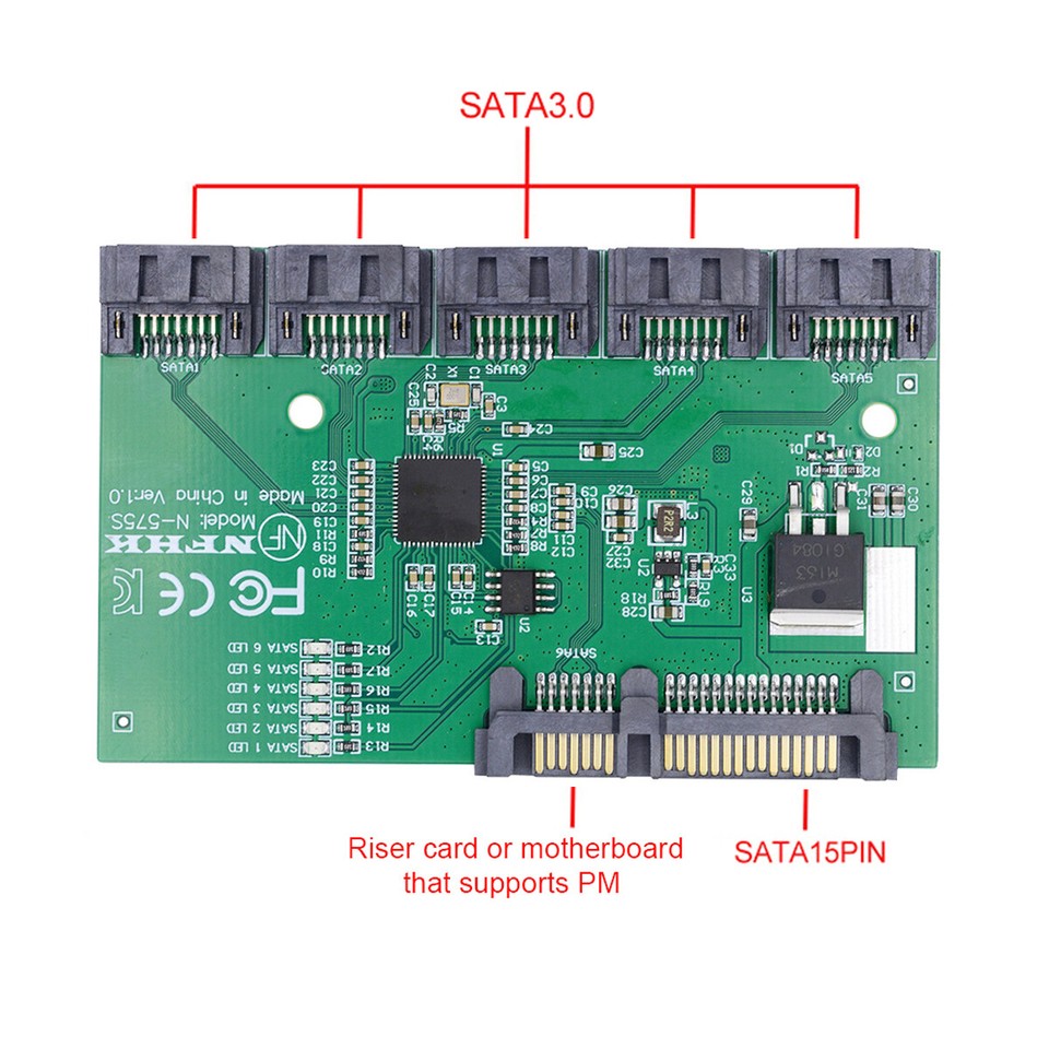 SATA 3.0 6Gbps 1 to 5 Splitter Ports HUB Adapter Converter PM ...