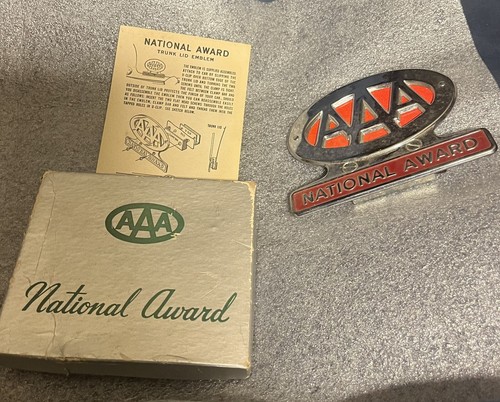 RARE Vintage AAA "National Award" License Plate Topper Bumper Badge W ...