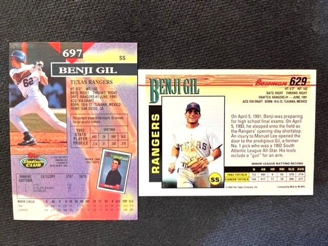 MLB - Benji Gil 1993 Topps Stadium Club & 1993 Bowman Baseball ...