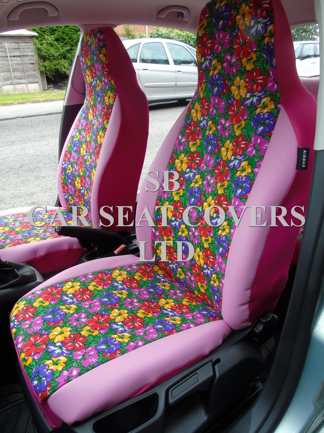 TO FIT A KIA PICANTO CAR, SEAT COVERS, PINK FLOWER / PINK PVC TRIM ...
