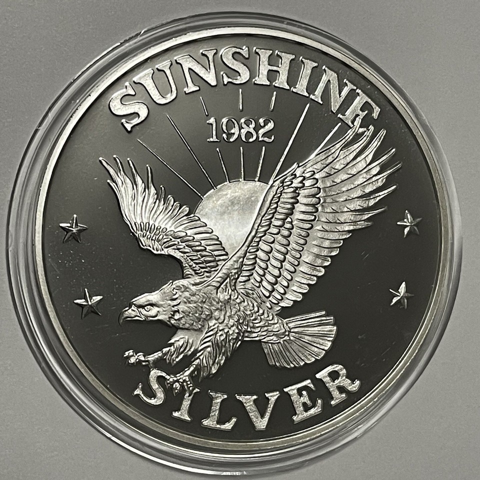 1982 Sunshine Mining Eagle PROOF Rare Coin 5 Troy Oz .999 Fine Silver ...