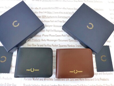 FRED PERRY Leather Bifold Wallet Mens Tan or Black Slim Card Wallets ...