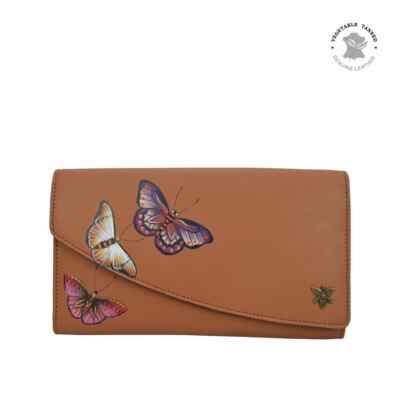 ANUSCHKA WALLET 1174 Hand-Painted Leather Accordion Flap Wallet BROWN ...