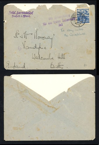 1938 Austria Cover To GB Seefeld-Bath Day Before Anschluss Free Free ...