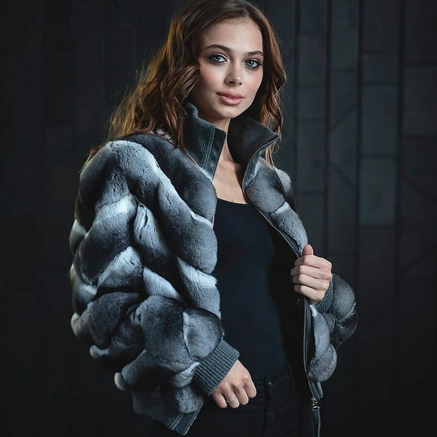 Women Chinchilla Coat Real Rex Rabbit Fur Jackets Winter Warm Fashion ...