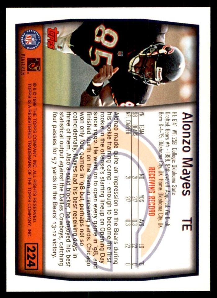 1999 TOPPS ALONZO MAYES CHICAGO BEARS #224 | eBay