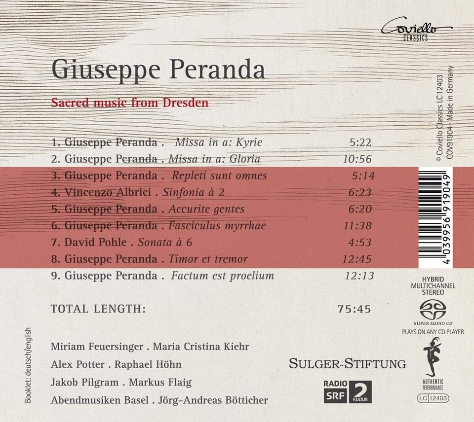 Giuseppe Peranda Sacred Music From Dresden | eBay