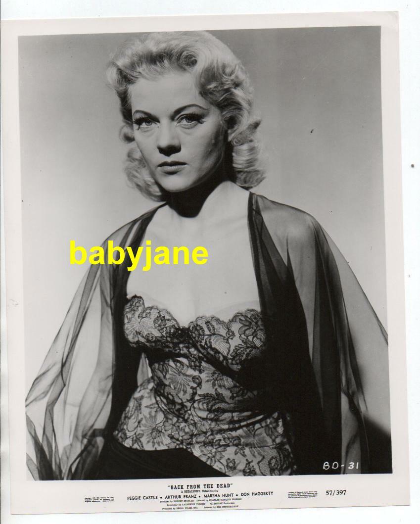 PEGGIE CASTLE ORIGINAL 8X10 PHOTO BLACK LACE NEGLIGEE PINUP 1957 BACK ...