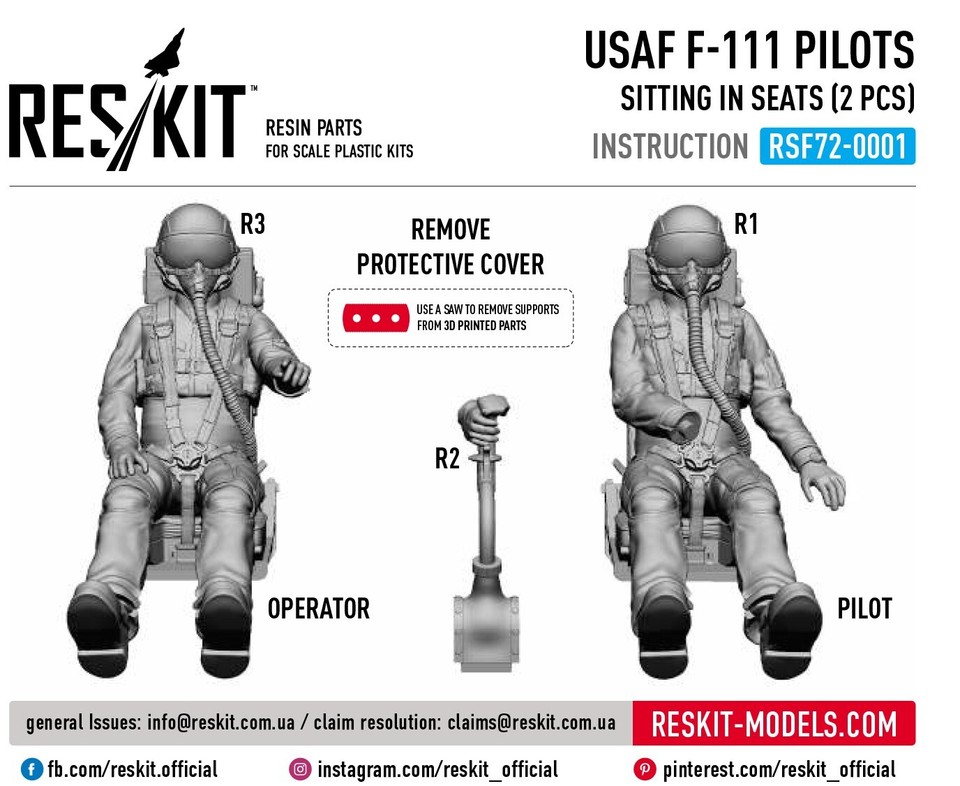 USAF F-111 Pilots Sitting Seats 2pcs Scale 1:72 ResKit RSF72-0001 for ...