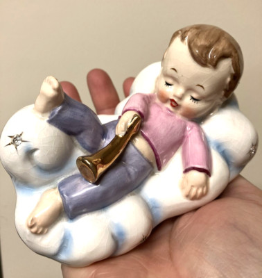 VTG 1956 RARE PORCELAIN NAPCO ADORABLE Sleeping Baby On Clouds FIGURINE ...