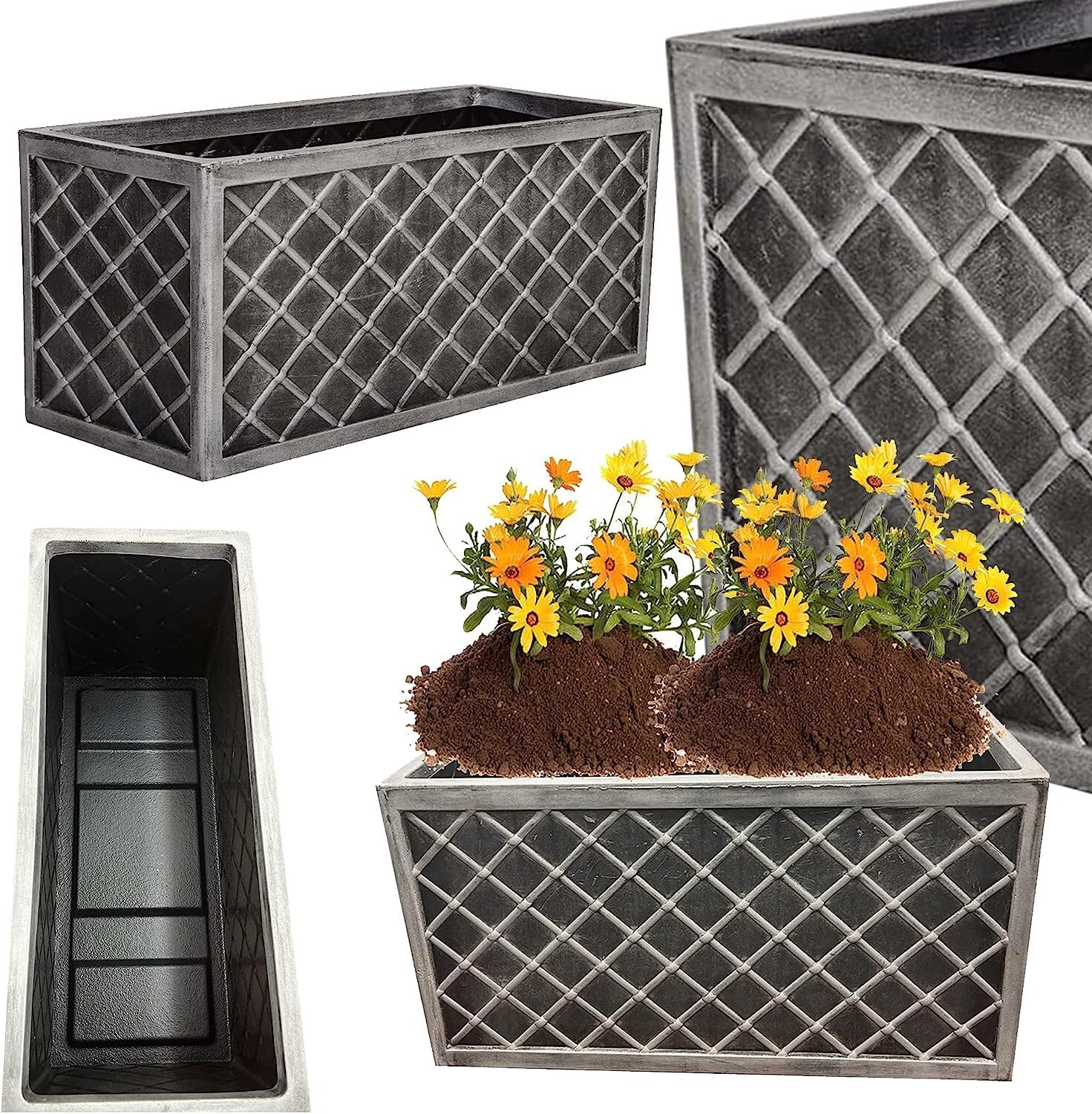 Lazio Trough Planter 70cm Pewter Grey Large Rectangular Flower Plant ...
