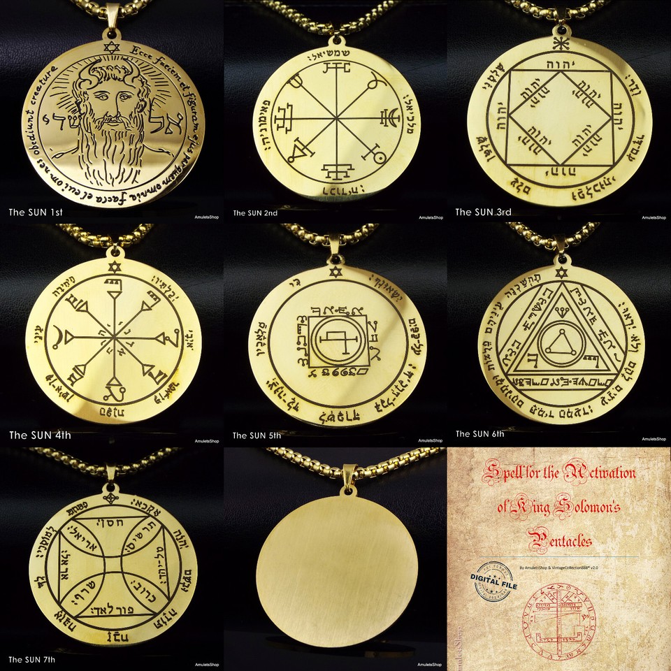 King Solomon 44 Pentacles, Golden Steel pendants Solomon Seals ...