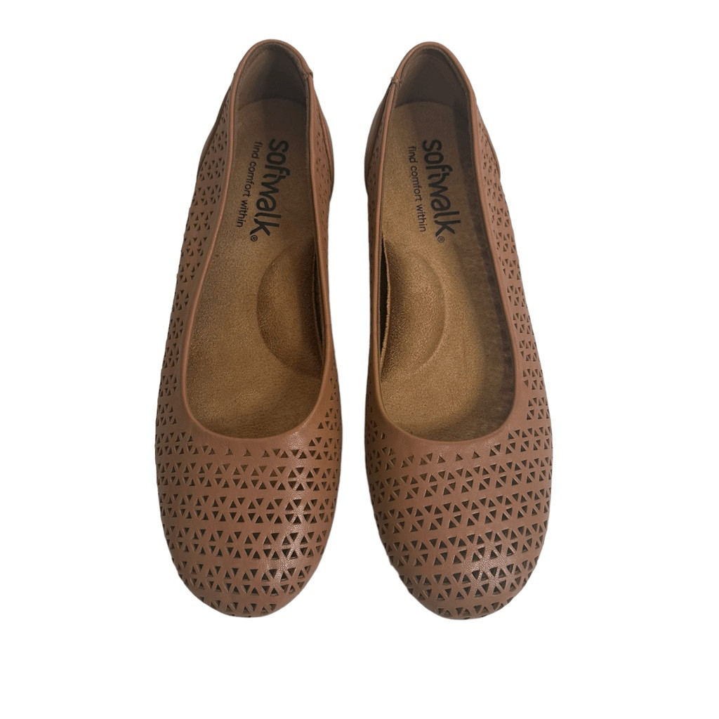 SoftWalk Sonoma Ballet Flats Tan Laser Cut Size 8.5 N… - Gem