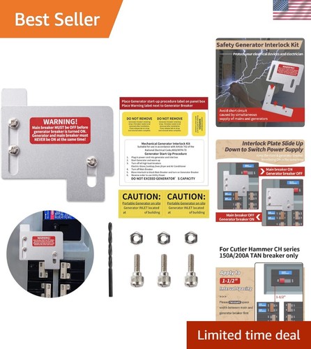 Safe Generator Interlock Kit for 1 1/2'' Breaker Spacing - Prevent Back ...