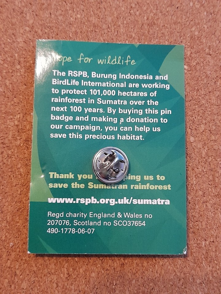 RSPB SUMATRAN TIGER SPECIAL Charity Pin Badge NOT TRIFOLD Single Card ...