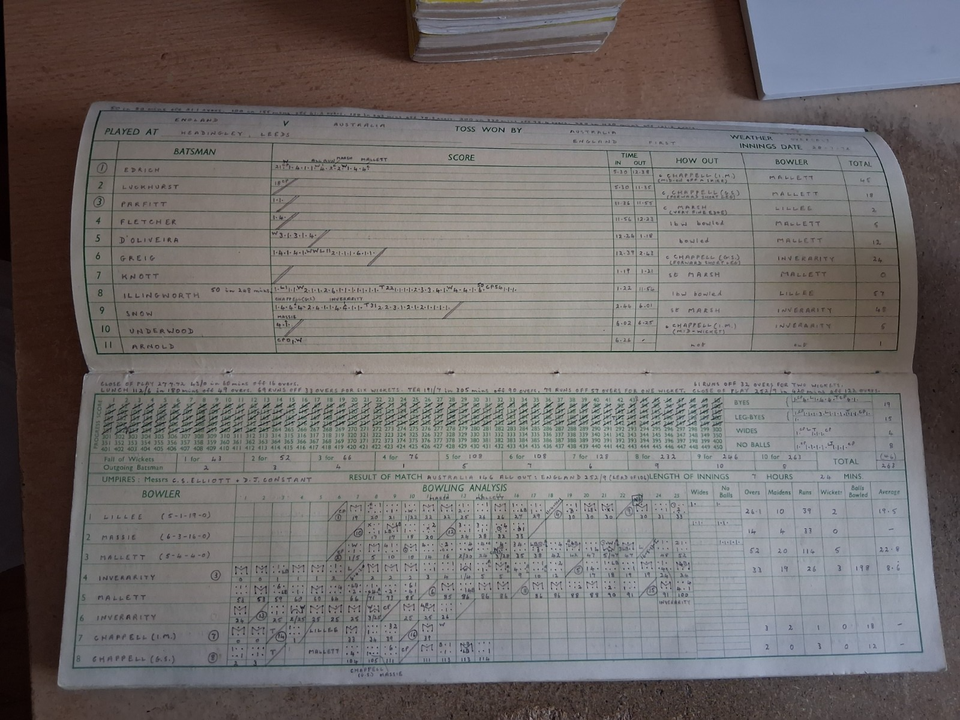 Slazenger Cricket Scoring Book 1972-1974 Yorkshire CCC & Test Matches ...