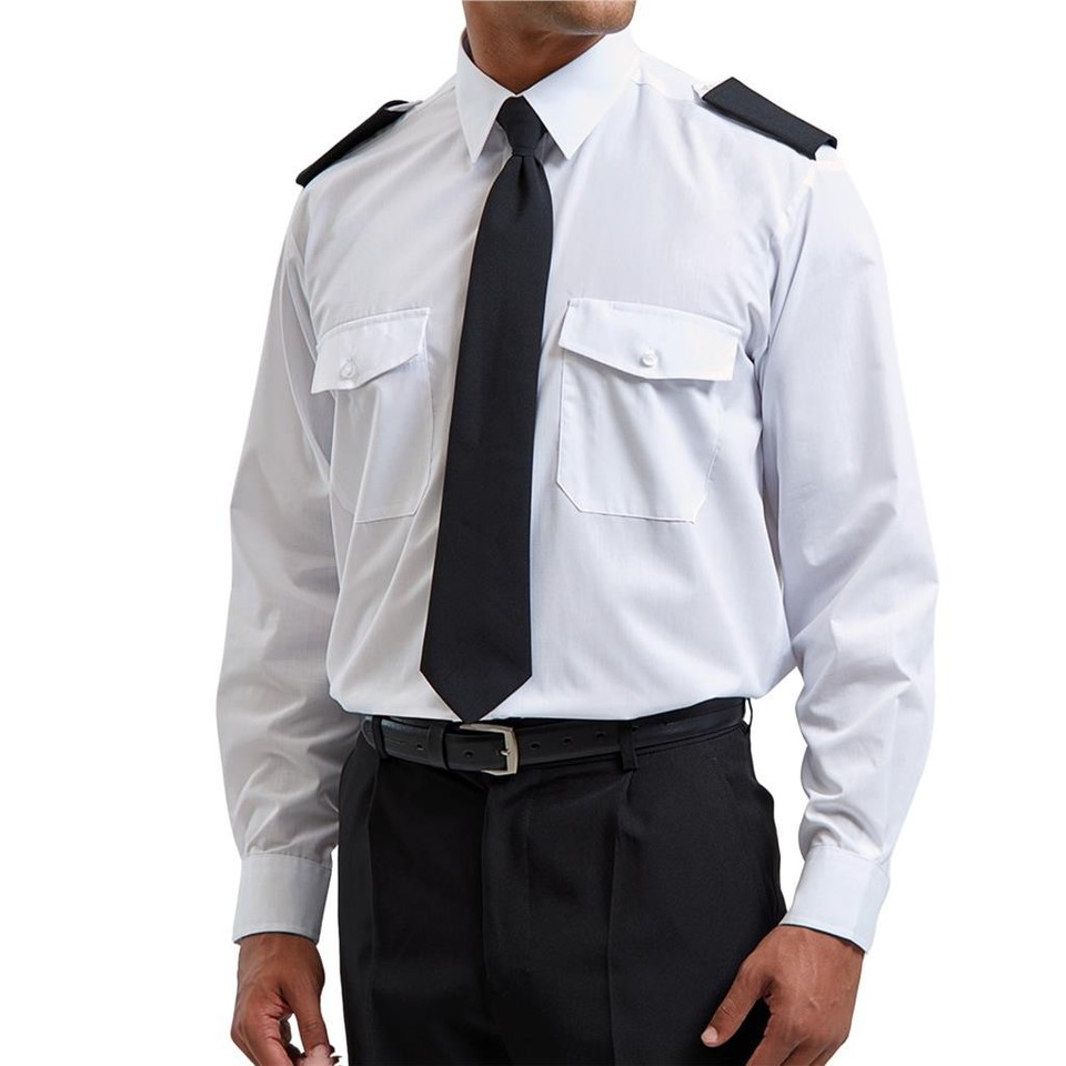 Mens Shirt Long Sleeve Pilot Police Security Guard Doorman Workwear ...