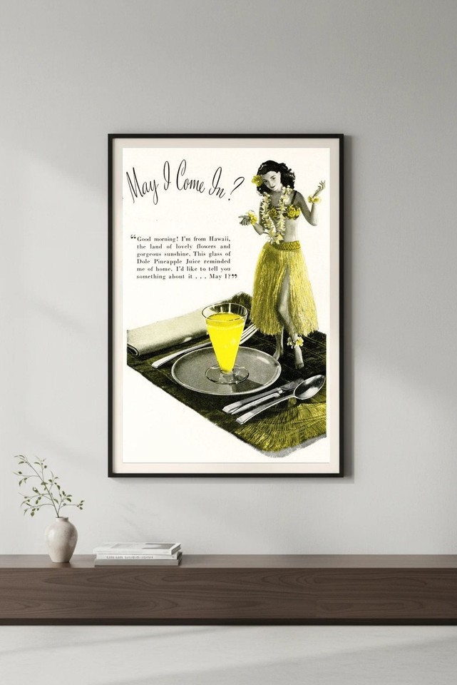 🌺 Hawaiian Dole Pineapple Juice Poster - 1940s 🍍 - 24x36” - Retro Mid ...