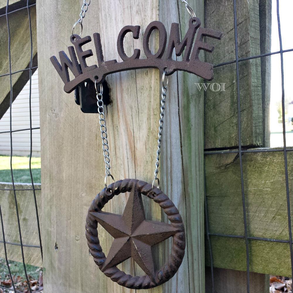 Country Western Rope Star Chain Link Hanging Welcome Sign Home Garden ...