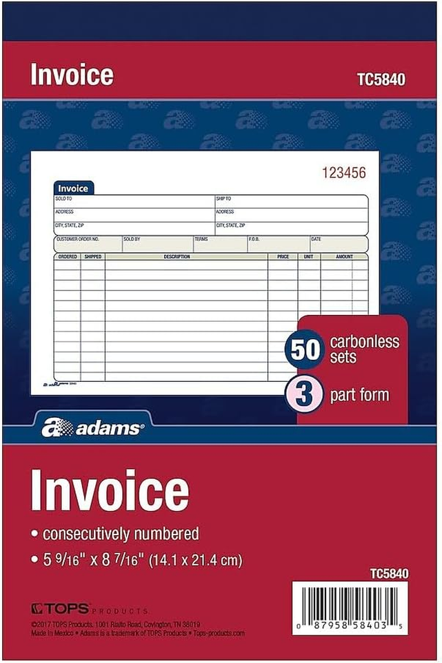 Adams Invoice Book 3-Part Carbonless 5.56 x 8.44 Inch 50 Sets per Book ...