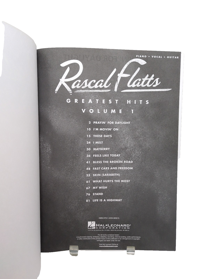 Rascal Flatts Sheet Music Song Book Greatest Hits Volume 1 Piano Guitar ...